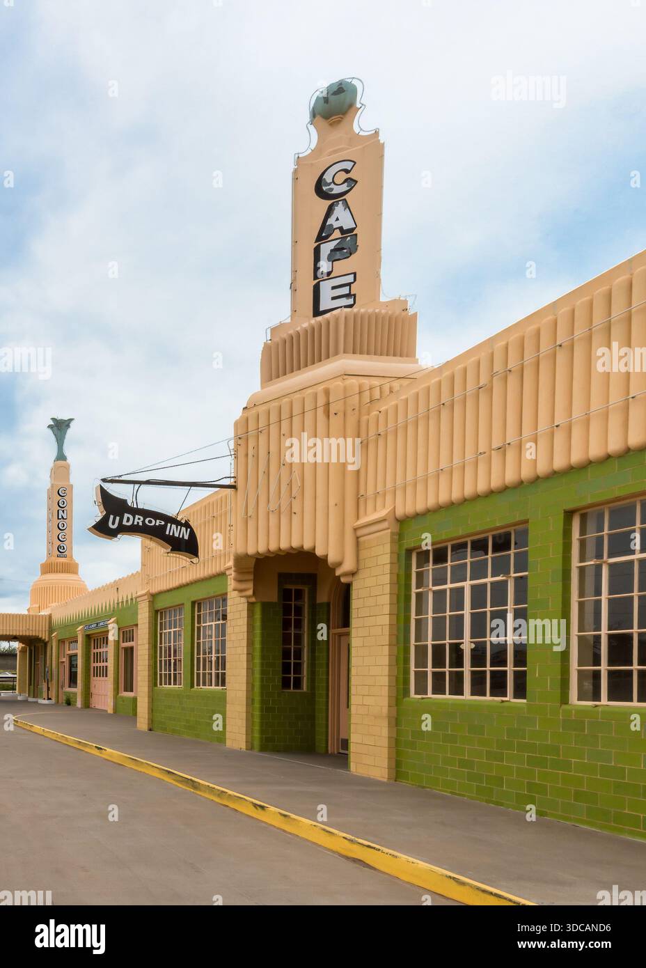 On ROUTE 66, art deco Conoco Tower Station and U-Drop Inn, Shamrock ...