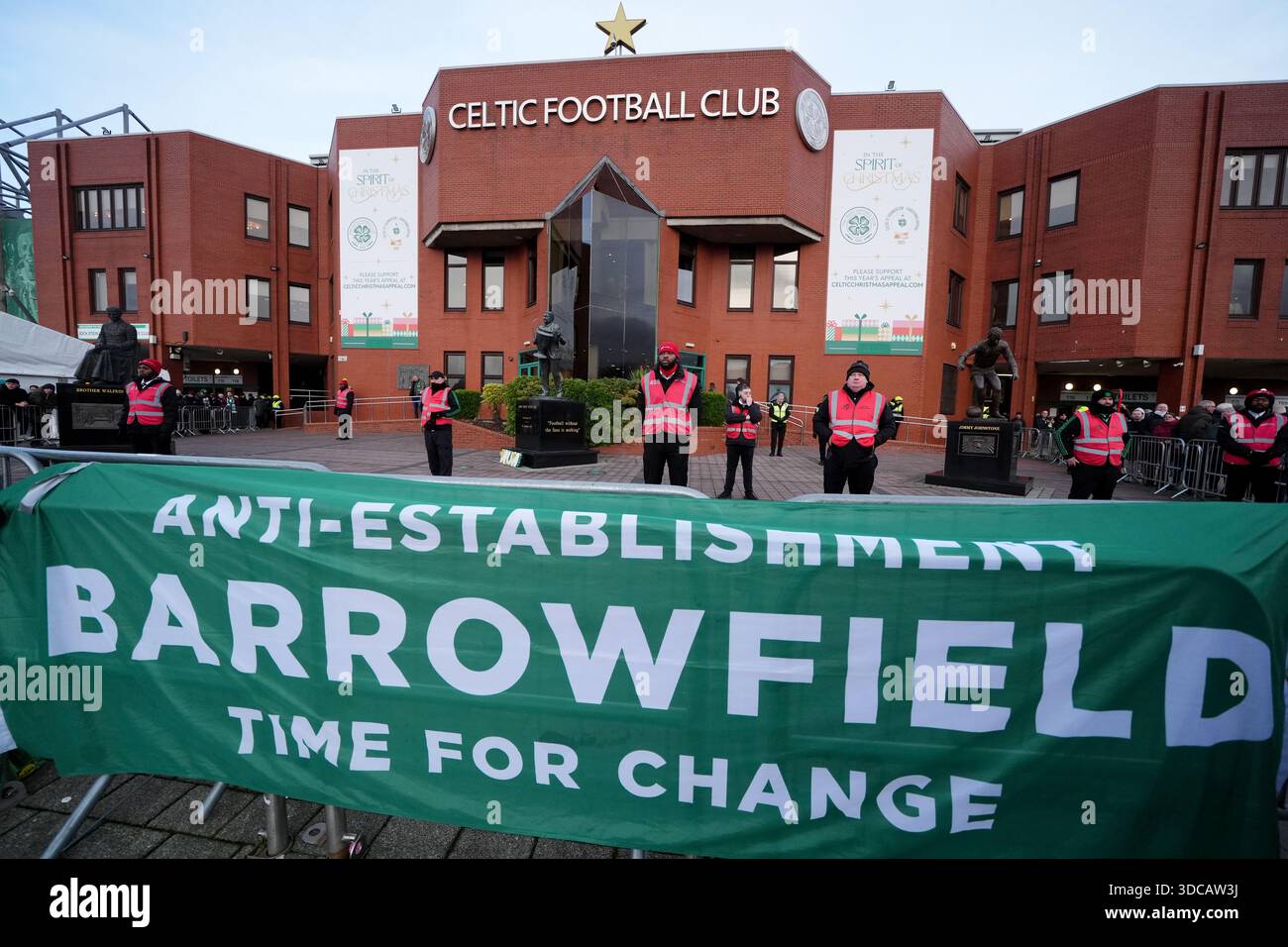 Fan protest outside the stadium before the William Hill Premiership ...