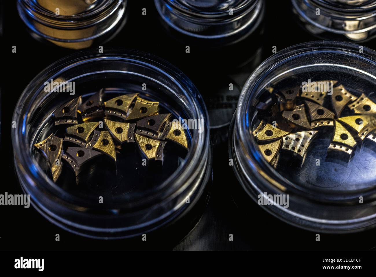various small components that are parts for a wrist watch movement in ...