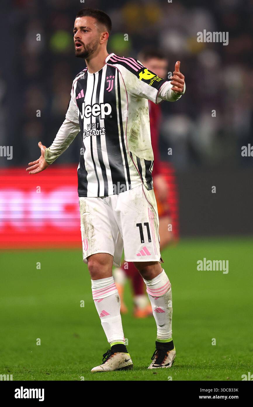 Edon Zhegrova of Juventus Fc gestures during the Serie A football match ...