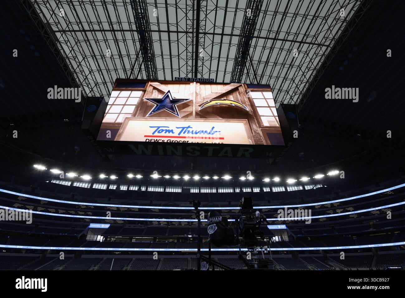 The videoboard at AT&T Stadium shows the matchup for a NFL football ...