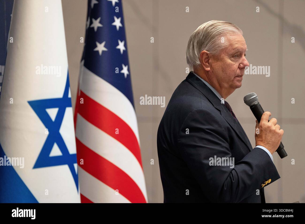 Sen. Lindsey Graham, R-S.C, speaks to the media in Tel Aviv, Israel ...