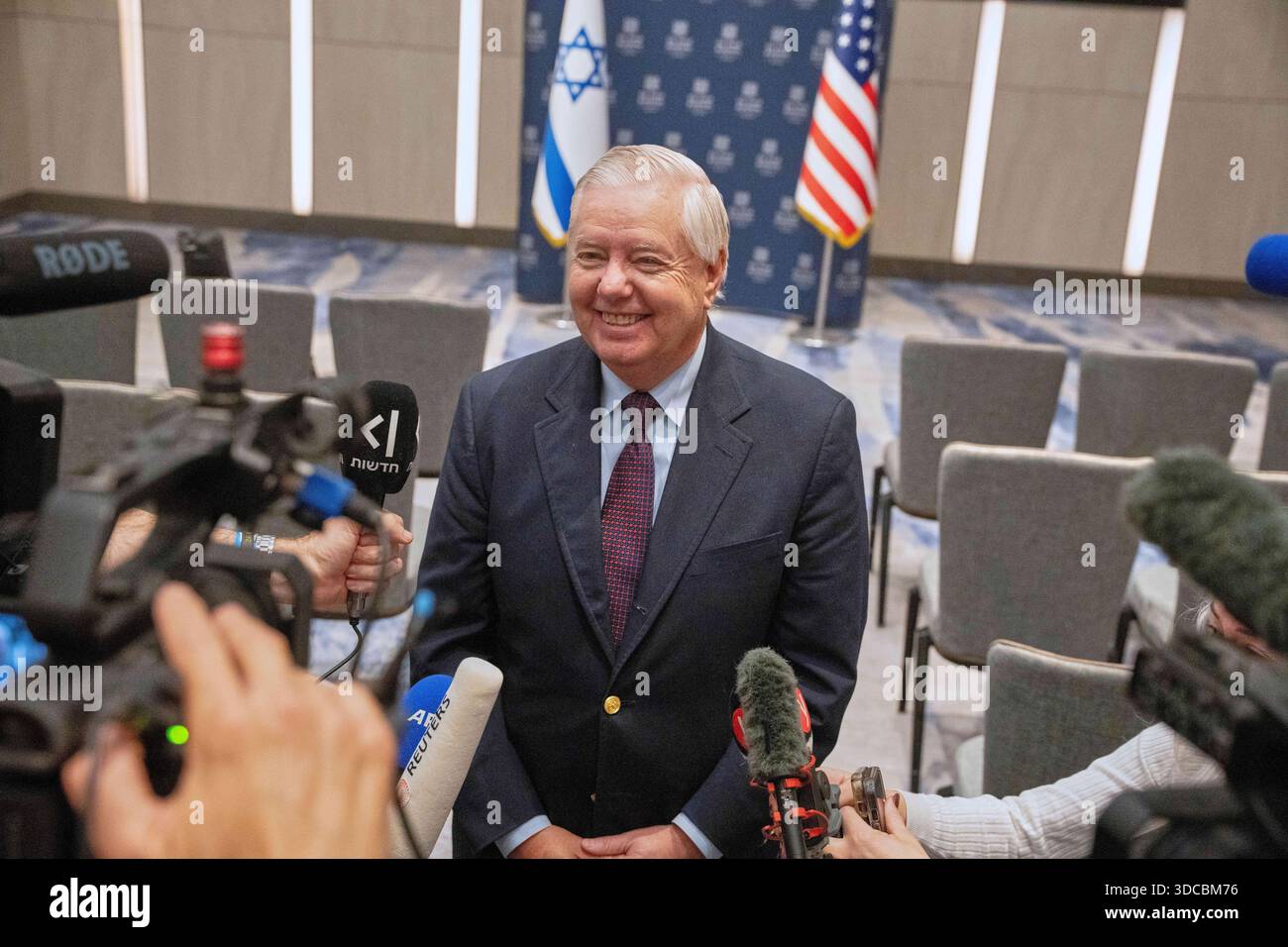 Sen. Lindsey Graham, R-S.C, speaks to the media in Tel Aviv, Israel ...