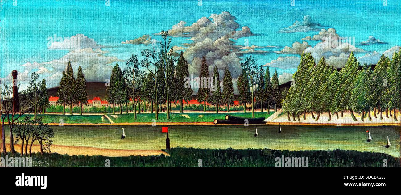View of the Quai d'Asnières, The Canal and Landscape with Tree Trunks ...