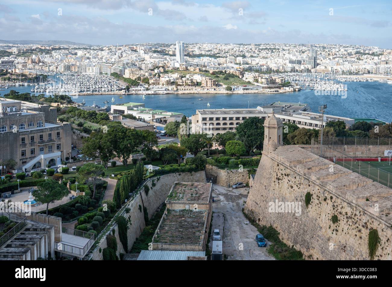 Elevated view over the historic city wall within the old town of ...