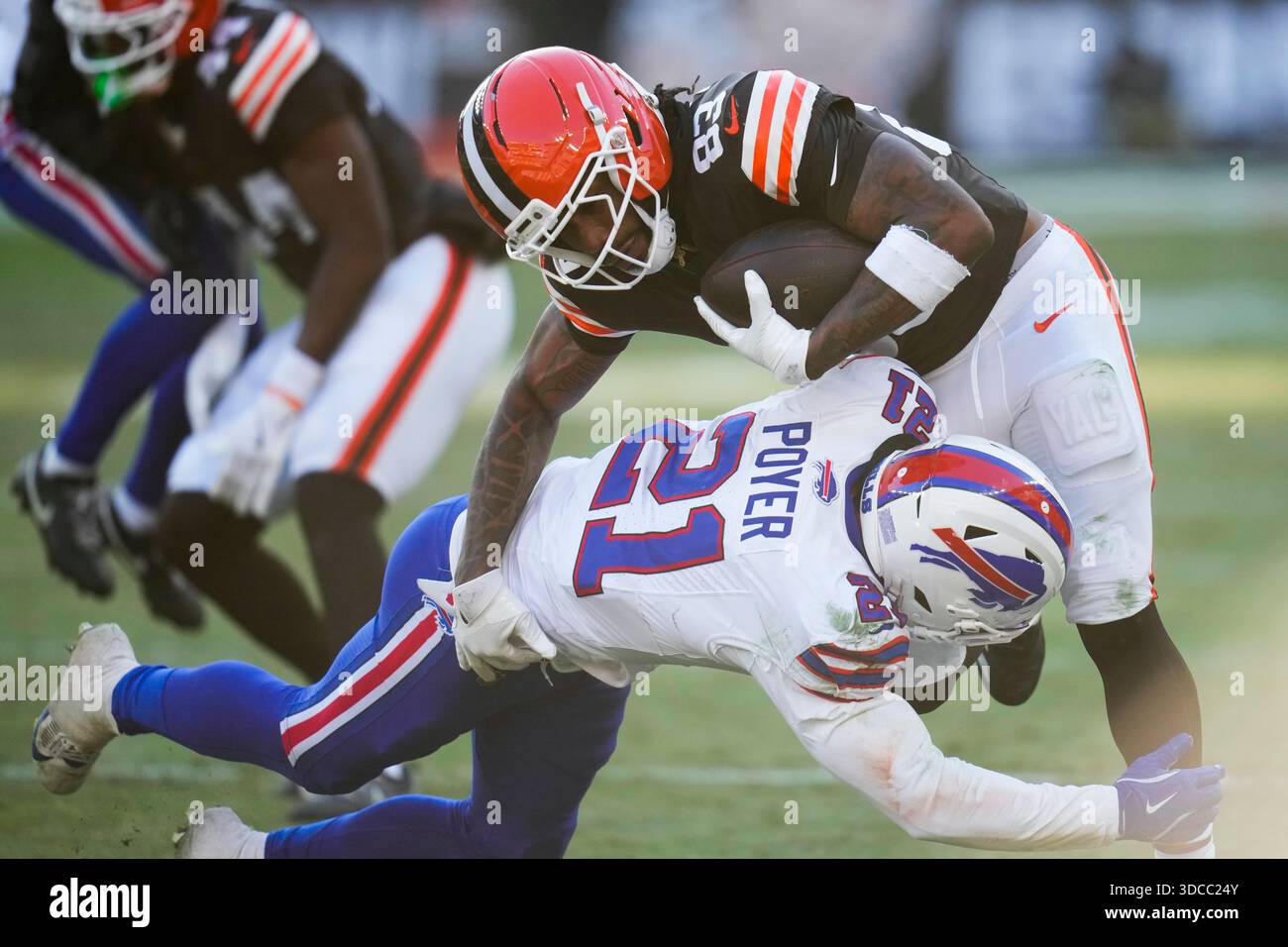 Buffalo Bills safety Jordan Poyer (21) hits Cleveland Browns wide ...