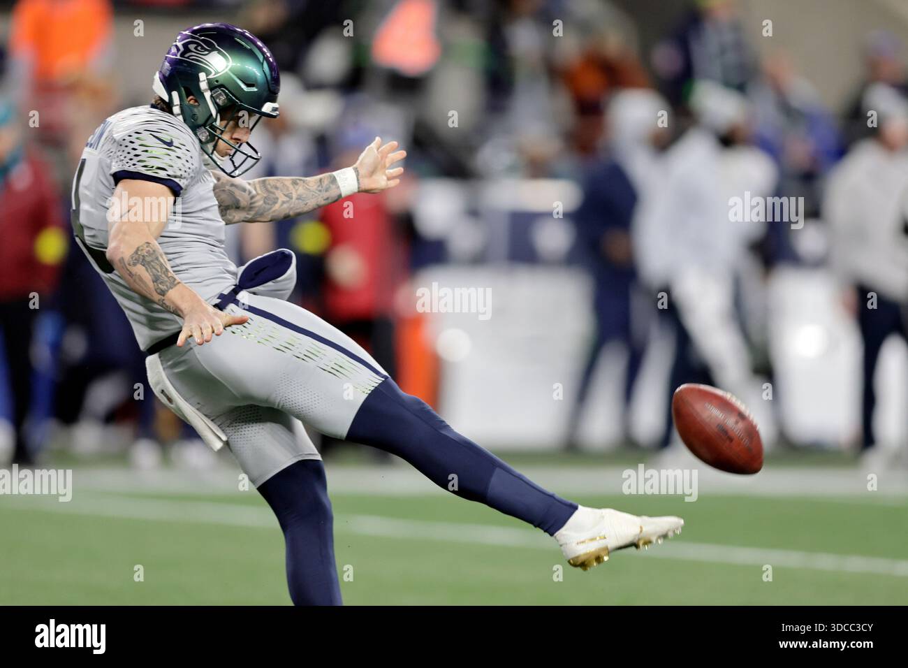 Seattle Seahawks punter Michael Dickson (4) kicks against the Los ...