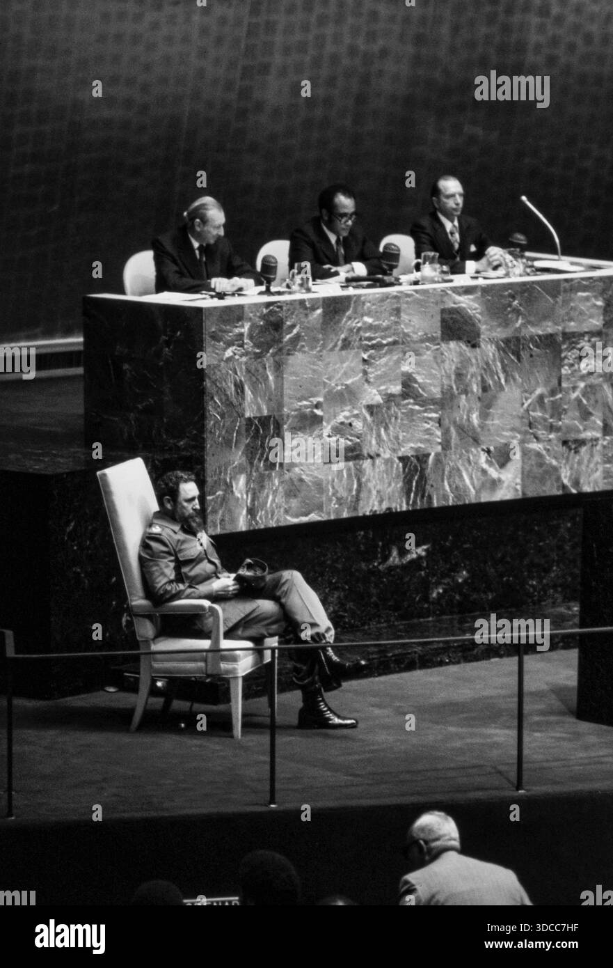 Fidel Castro speaking at the United Nations in New York in October 1979 ...