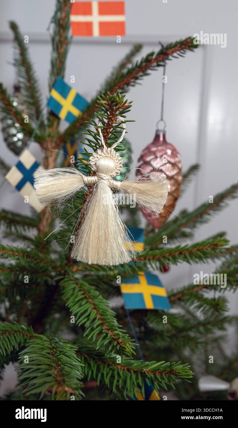 Swedish Christmas tree with traditional decorations Stock Photo - Alamy