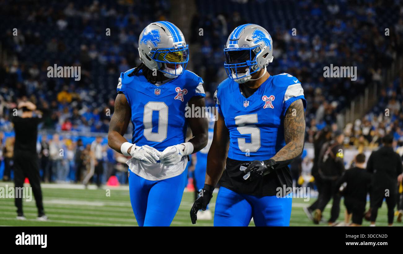 Dec 21, 2025: Jahmyr Gibbs #0 and David Montgomery #5 during the ...