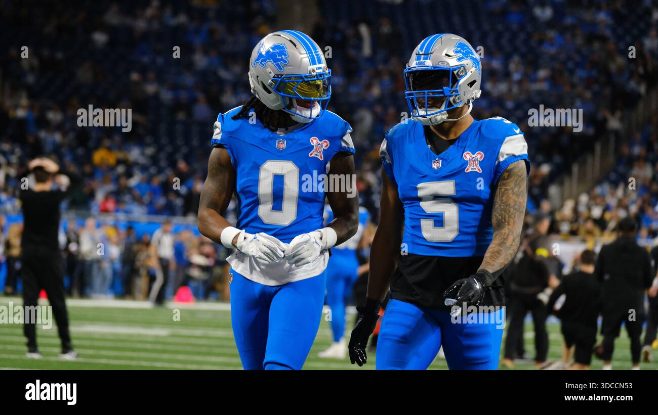 Dec 21, 2025: Jahmyr Gibbs #0 and David Montgomery #5 during the ...