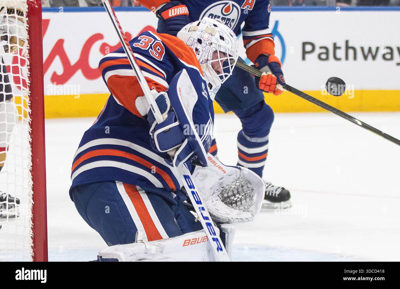Edmonton Oilers' goalie Connor Ingram (39) makes a save against the ...