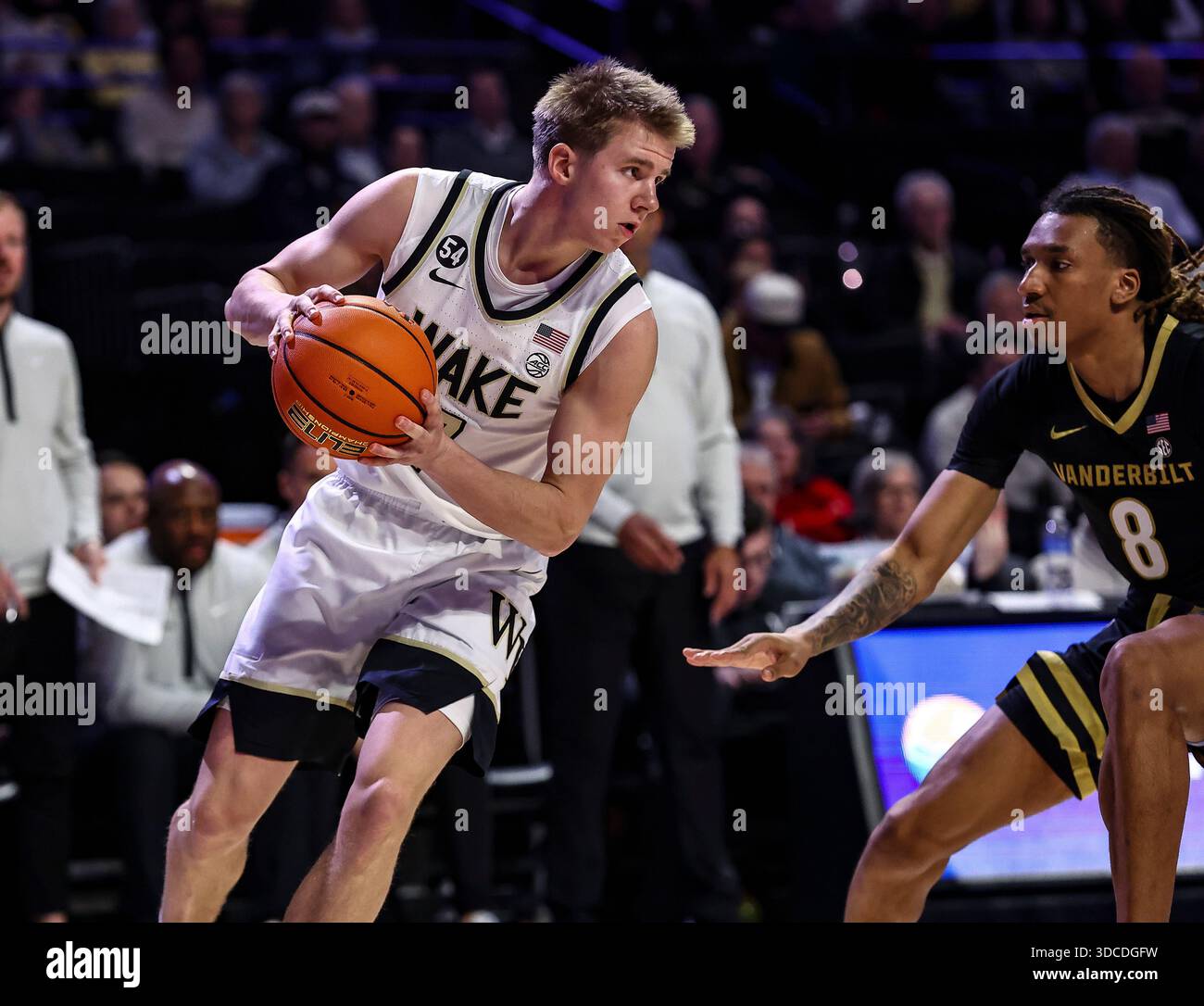 December 21, 2025: Wake Forest guard Isaac Carr (7) brings ball up the ...