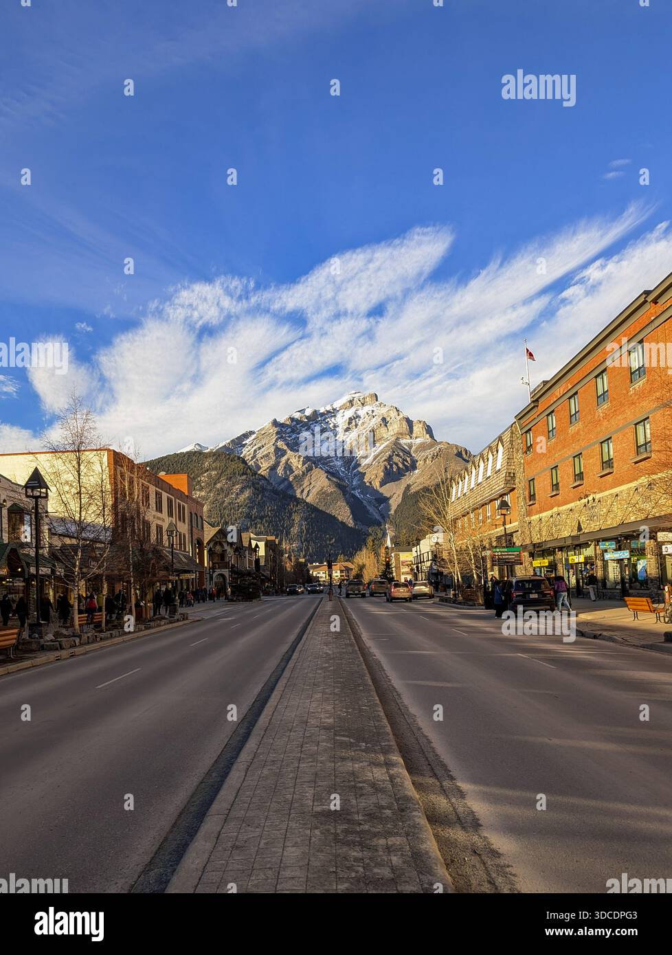 Downtown Banff Avenue with Cascade Mountain on background -scenic ...