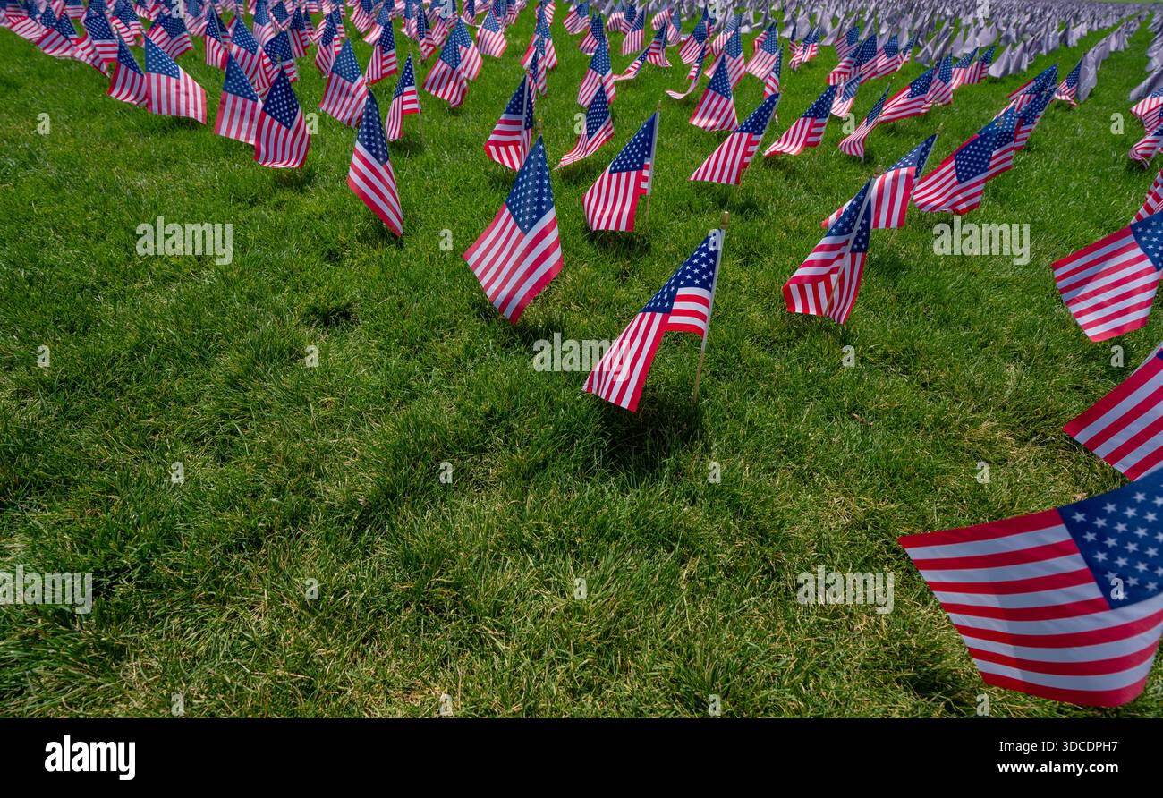 Flag of the United States at a memorial. July 4th celebration. USA flag ...