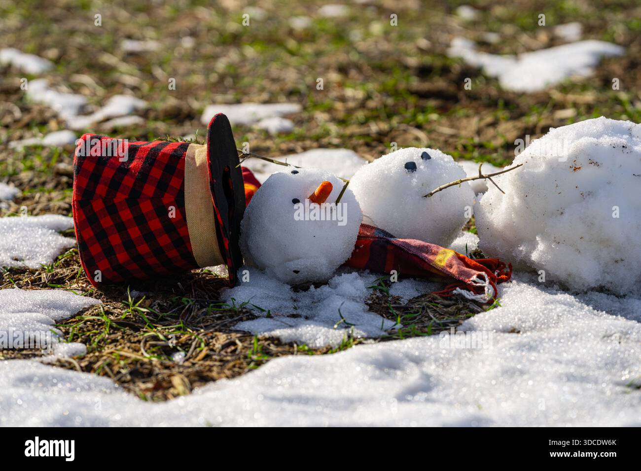 Snowman wait spring. Snowman is melting on spring day. Winter and ...