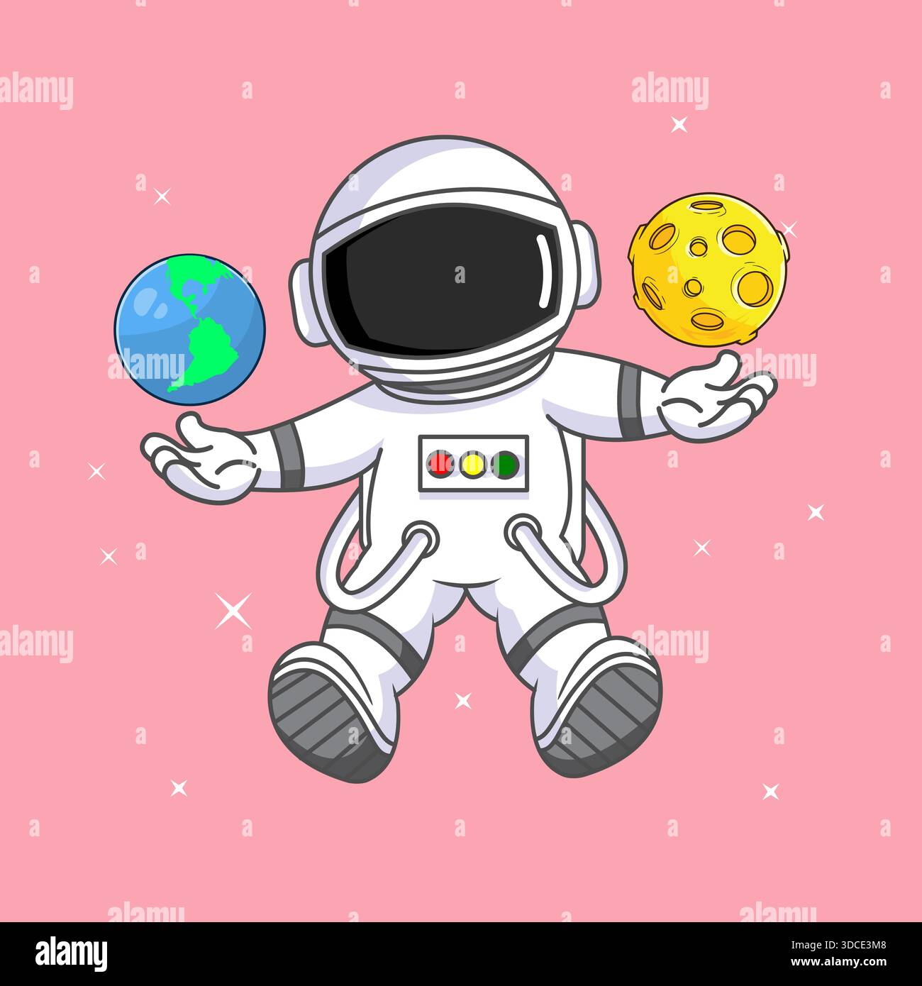Cute Astronaut Juggling Earth and Moon in Space Vector Illustration ...