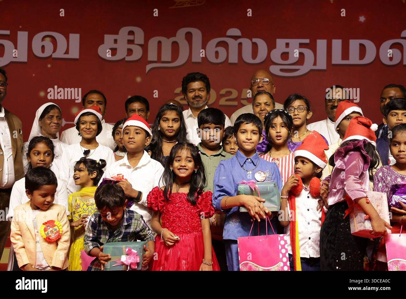 TVK Party Founder and renowned actor Vijay poses with children and ...