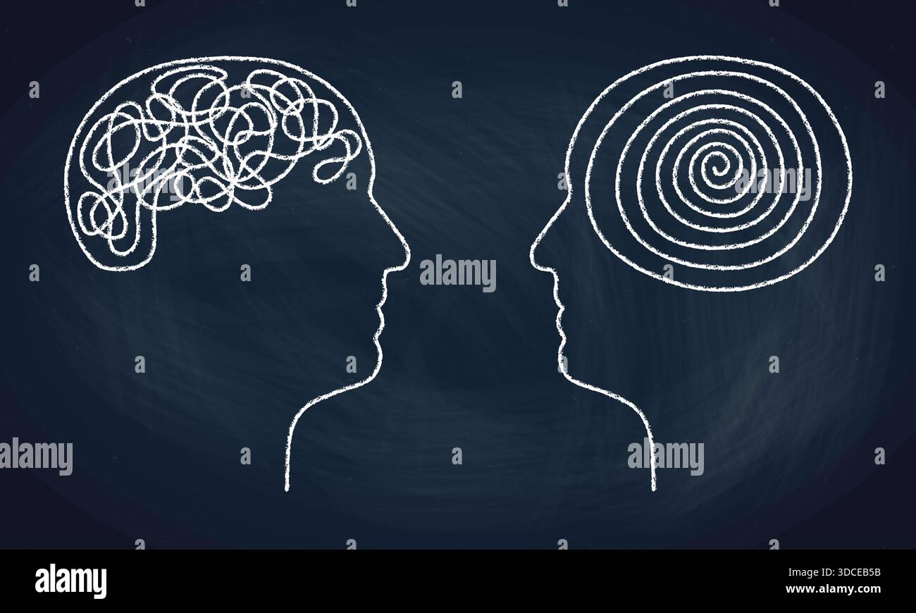 Mental health concept showing tangled brain lines transforming into ...