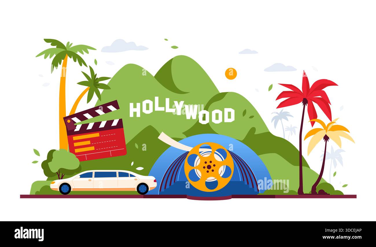 Hollywood Scene - Colorful Flat Design Illustration Stock Vector Image ...