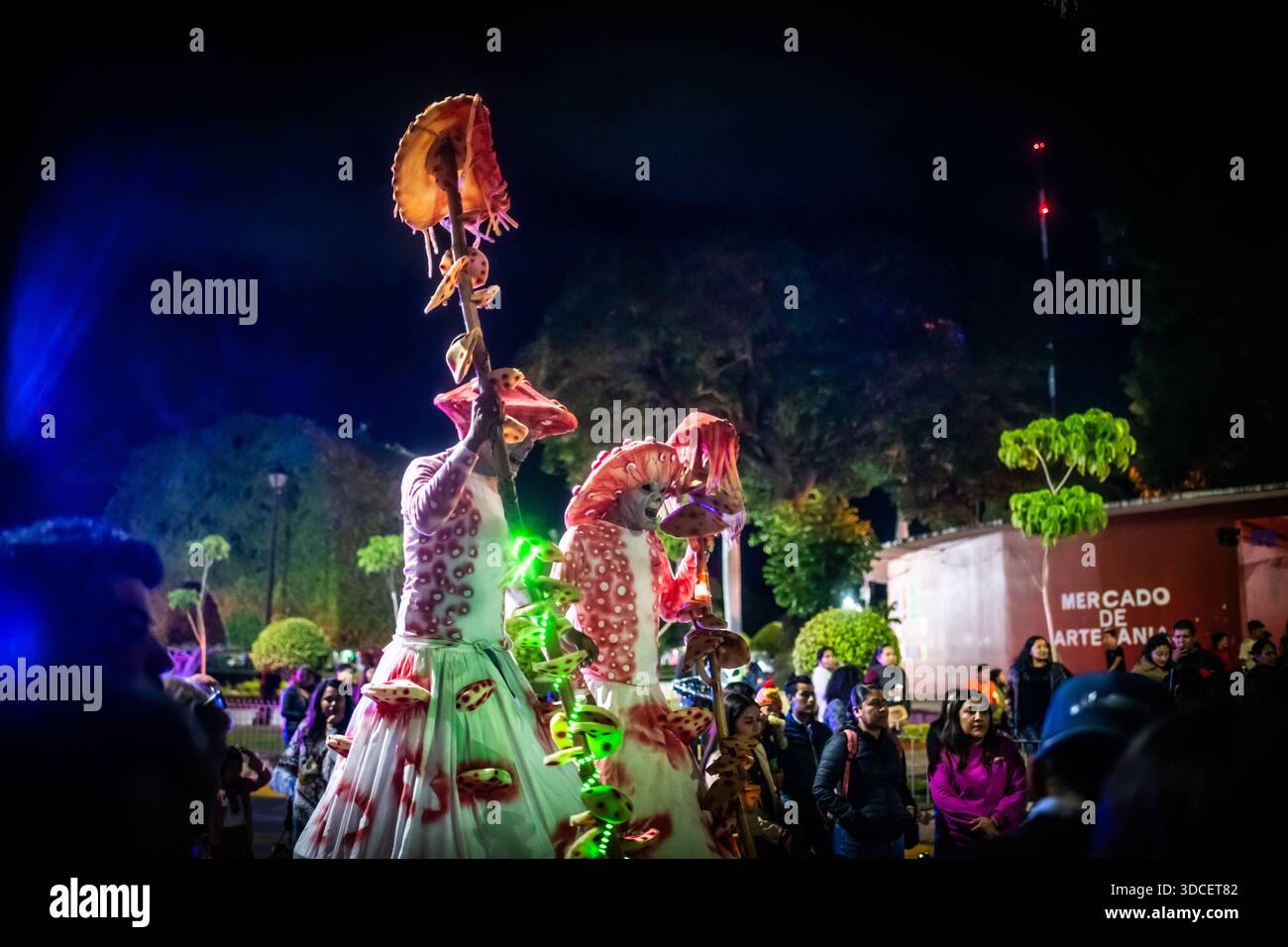 Santa Maria del Tule, Mexico - 03 November 2023: View of stilt walkers ...