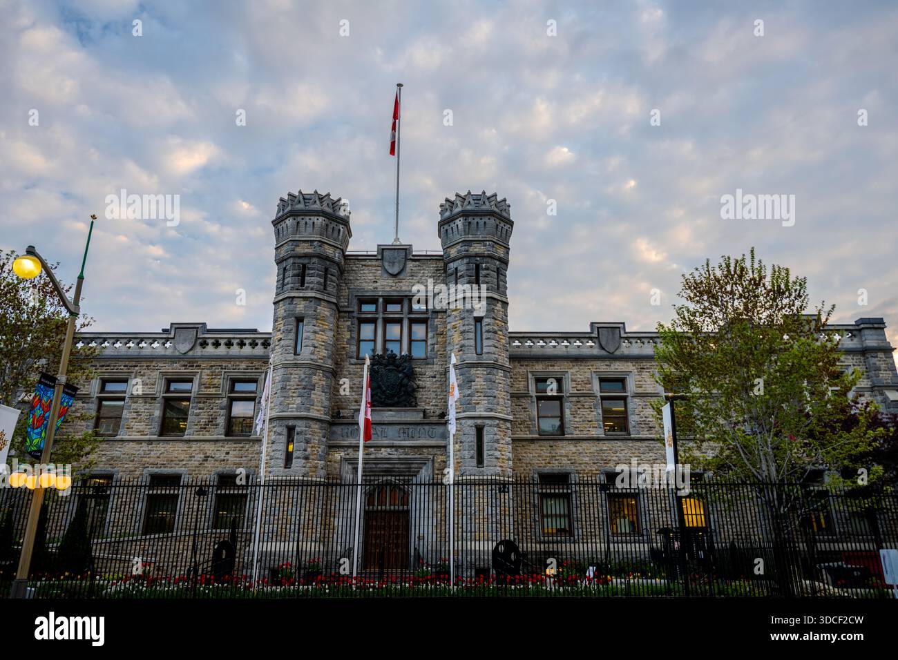 The historic stone Royal Mint building with twin towers and Canadian ...