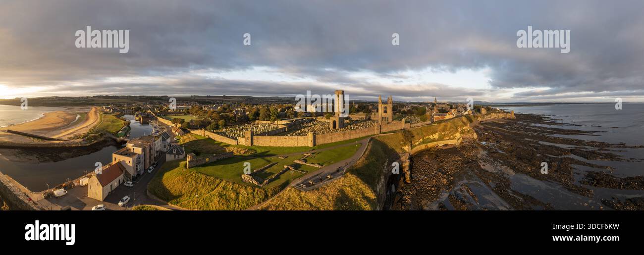 Aerial view of the golden sunset kissing the ancient ruins of St ...