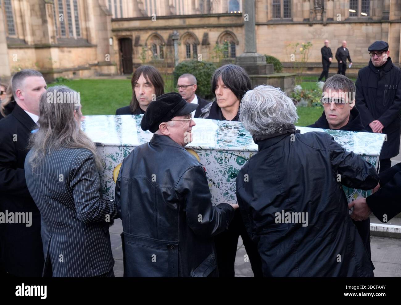 (left to right, facing) Bobby Gillespie, John Squire and Liam Gallagher ...