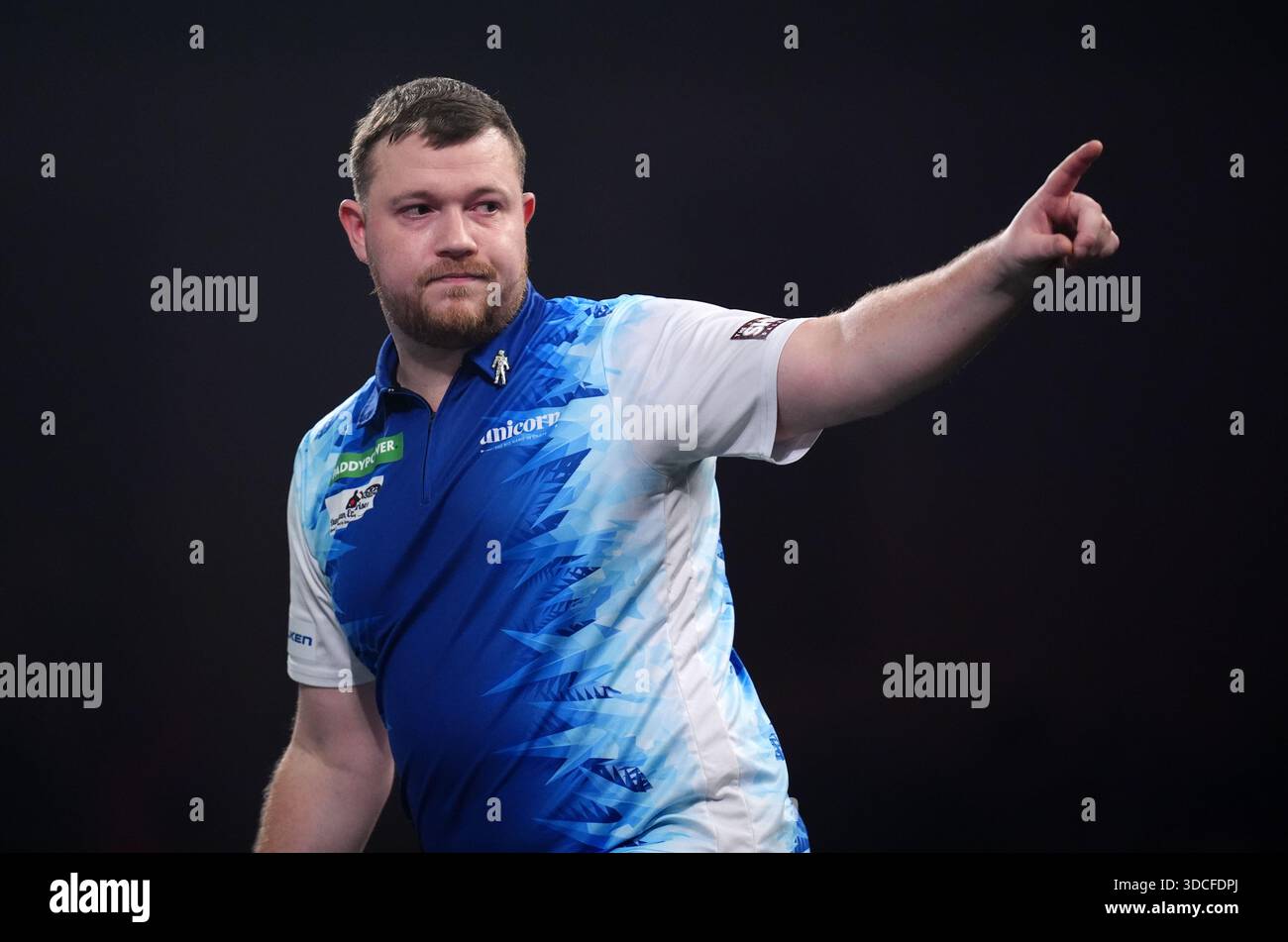Scotland's Darren Beveridge reacts during his match against Latvia's ...