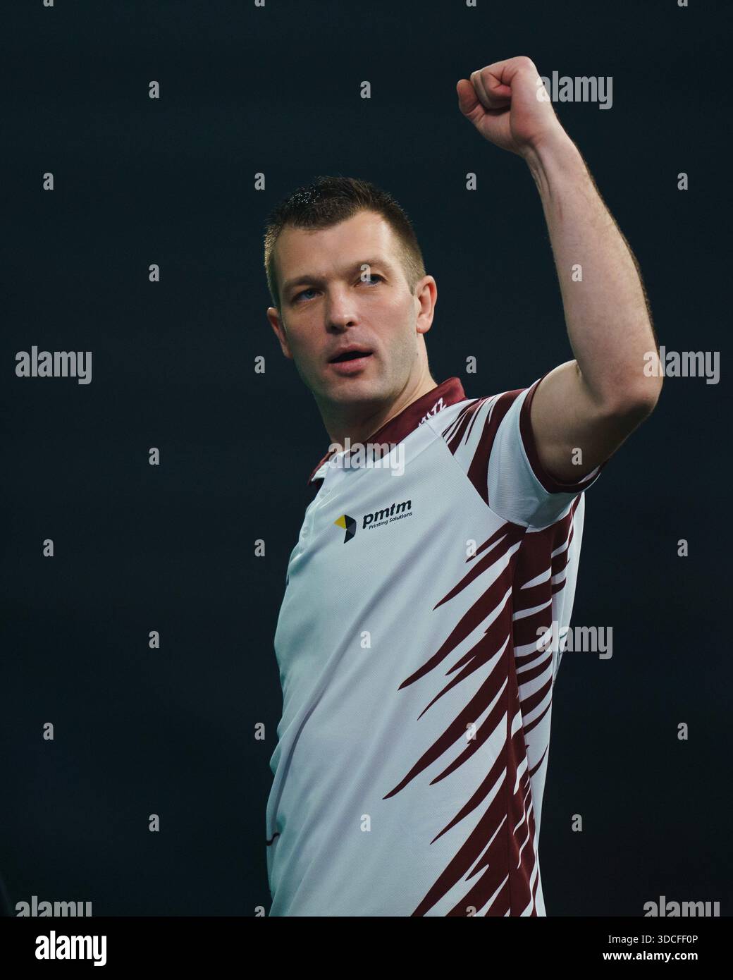 Madars Razma celebrating during the second round match between Darren ...