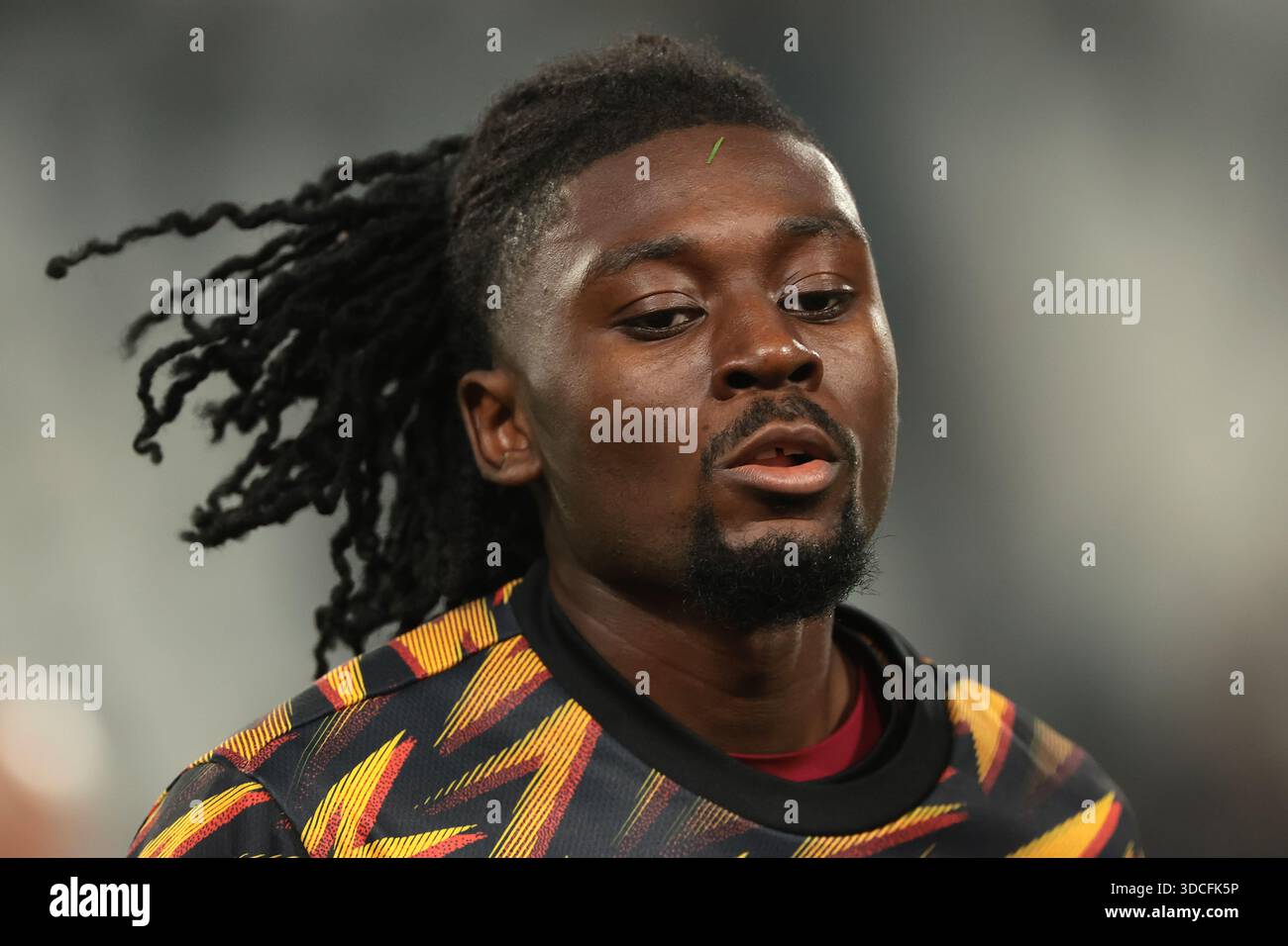 Turin, Italy, 20th December 2025. Manu Kone of AS Roma during the warm up prior to the Juventus ...