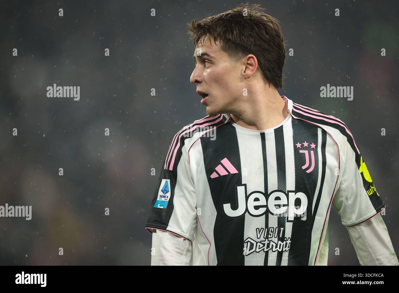 Turin, Italy, 20th December 2025. Kenan Yildiz of Juventus looks over ...
