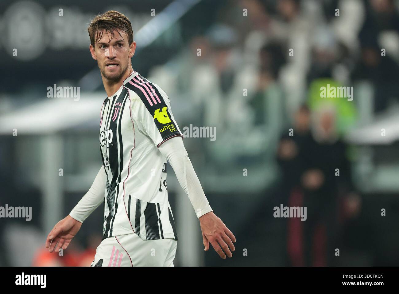 Turin, Italy, 20th December 2025. Daniele Rugani of Juventus reacts ...
