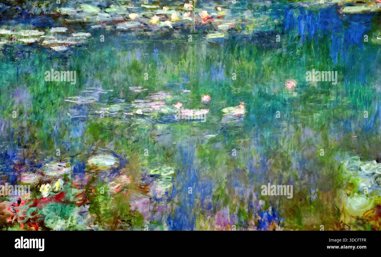 Claude Monet, Waterlilies Green Reflections, 1914-18, Impressionist oil ...