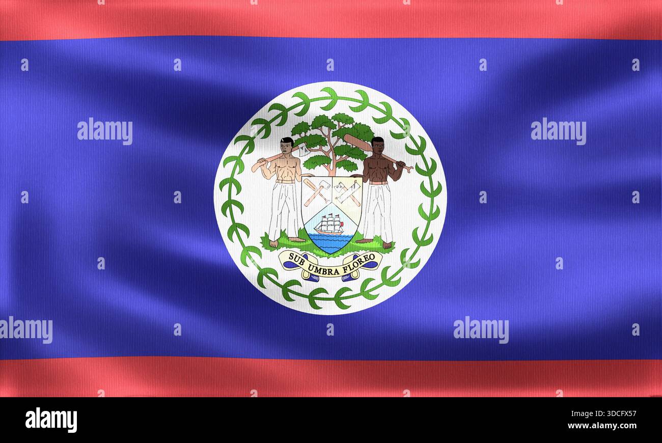 Close up view of the Belizean flag waving, featuring its vibrant colors ...