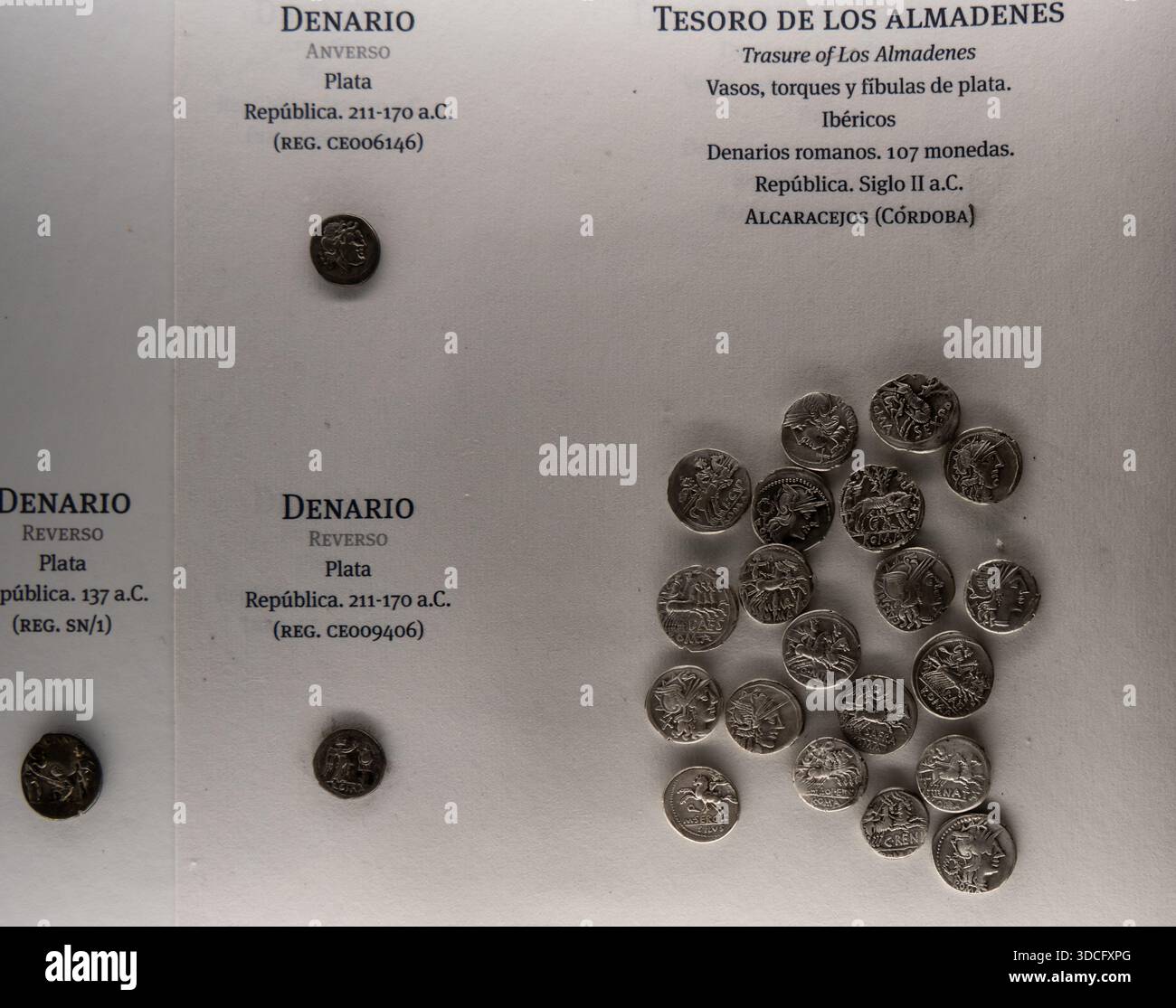 Cordoba, Spain - 21 May 23: A collection of ancient silver coins ...