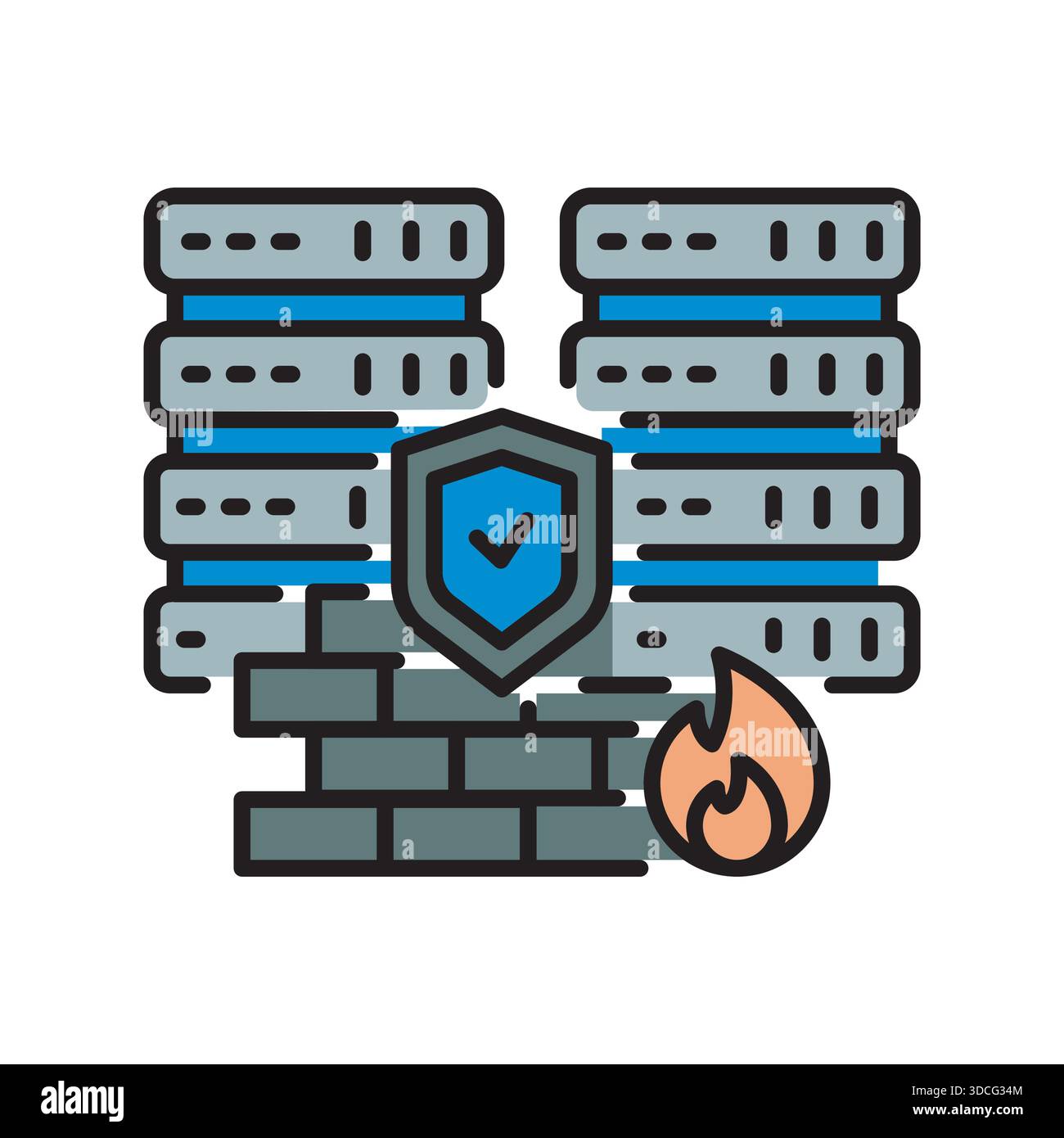 firewall rules black line icon. Vector isolated element.Editable stroke ...