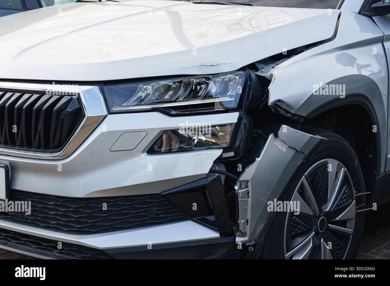 Damaged SUV car with front bumper and headlight collision damage Stock ...