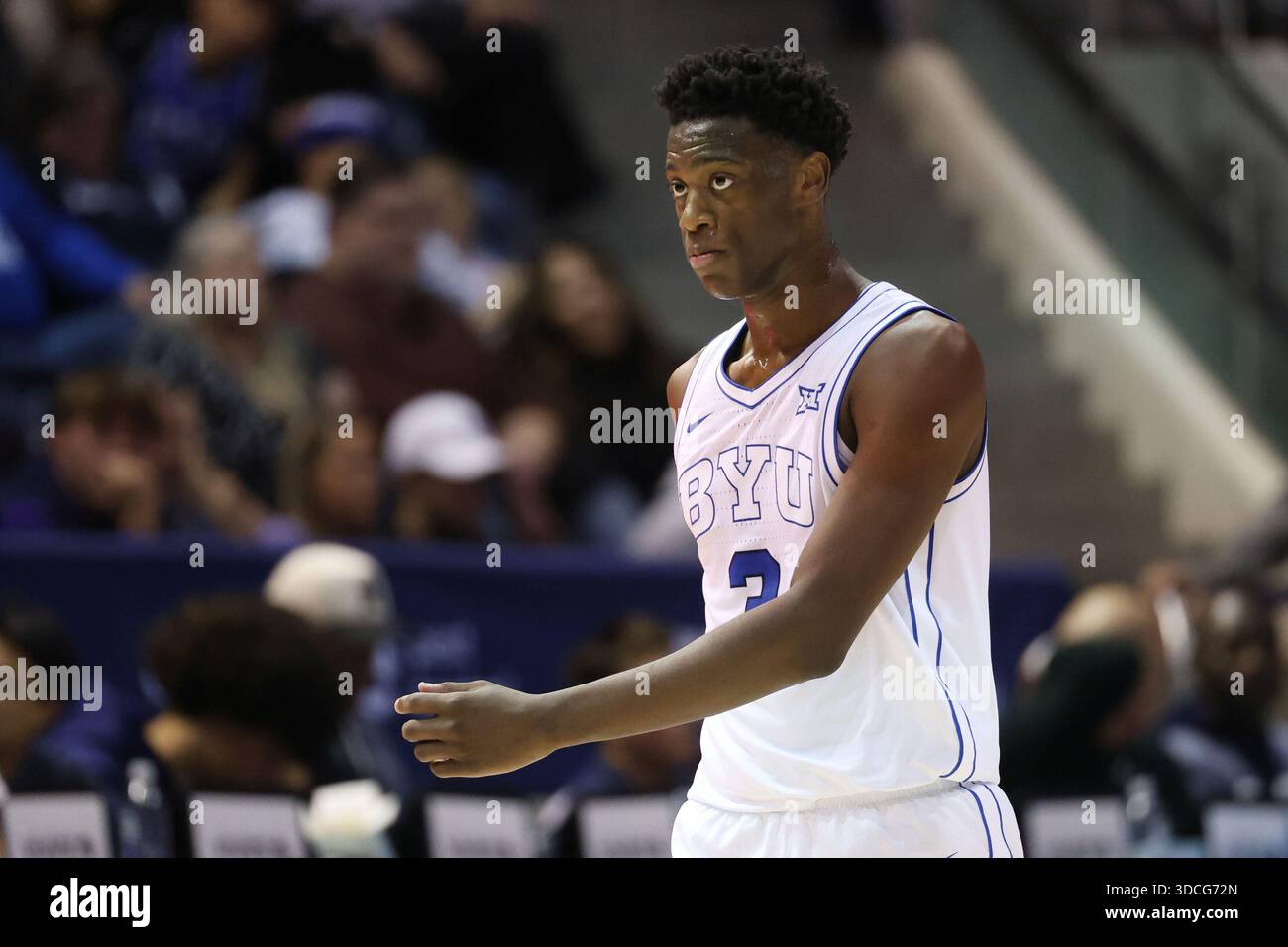 BYU forward AJ Dybantsa walks off the court during the second half of ...