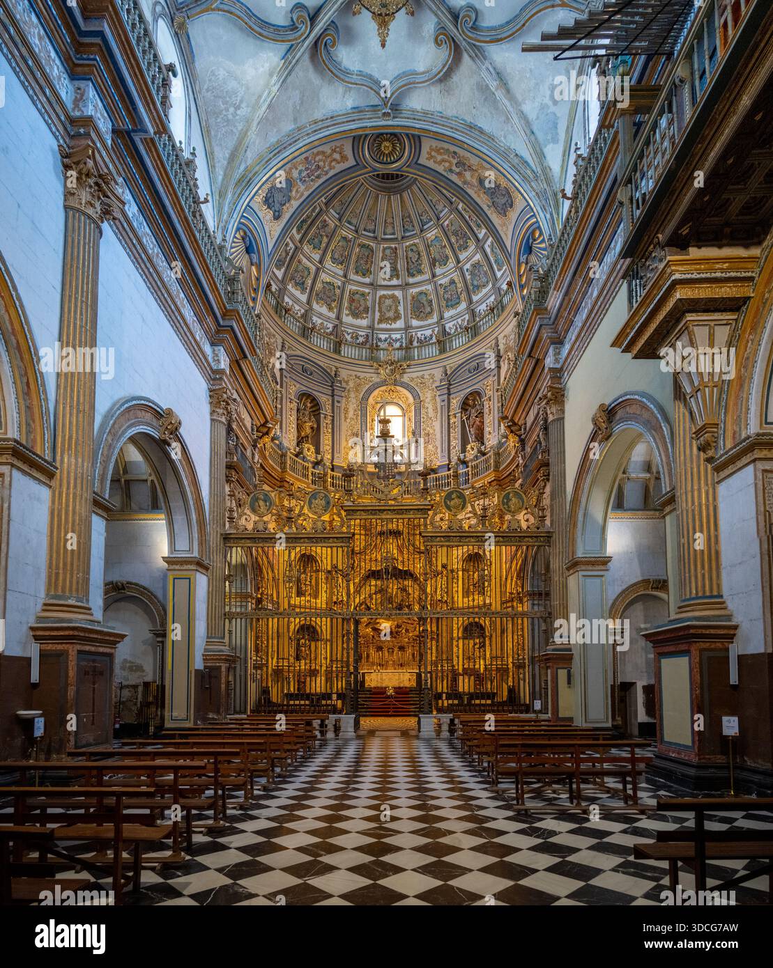 Interior view of a grand church with ornate decorations, high ceilings ...