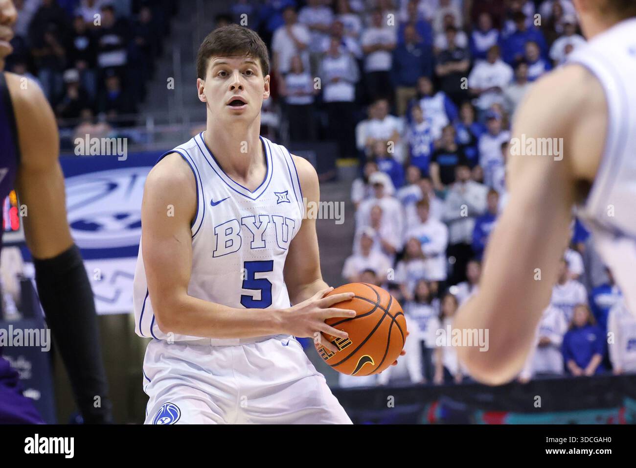 BYU forward Mihailo Boskovic looks to pass during the second half of an ...