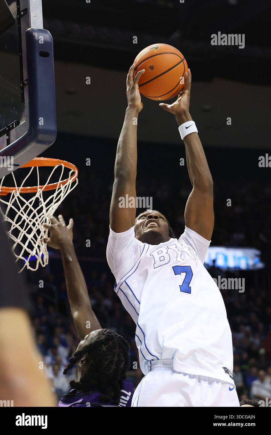 BYU forward Khadim Mboup grabs a rebound during the first half of an ...