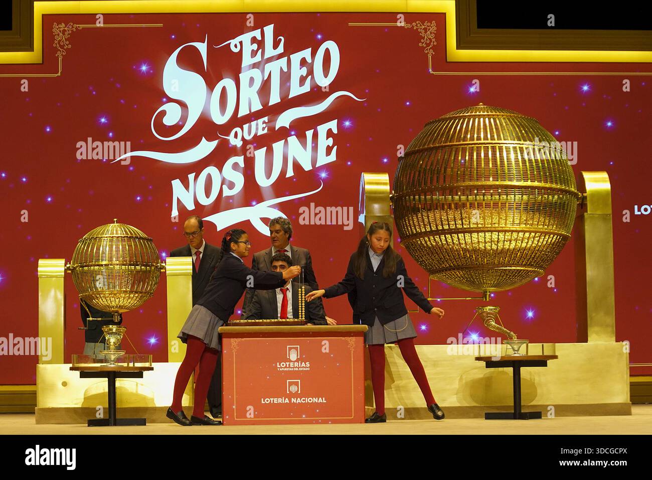 Two girls from the San Ildefonso School, sing a Christmas Lottery prize ...
