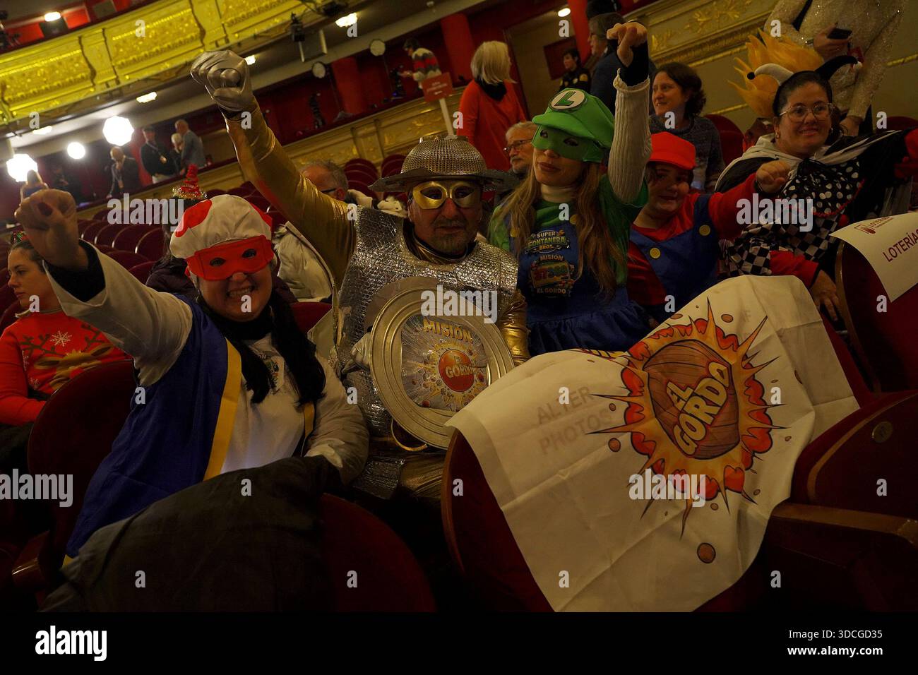 Several people in costume wait for the start of the Sorteo ...