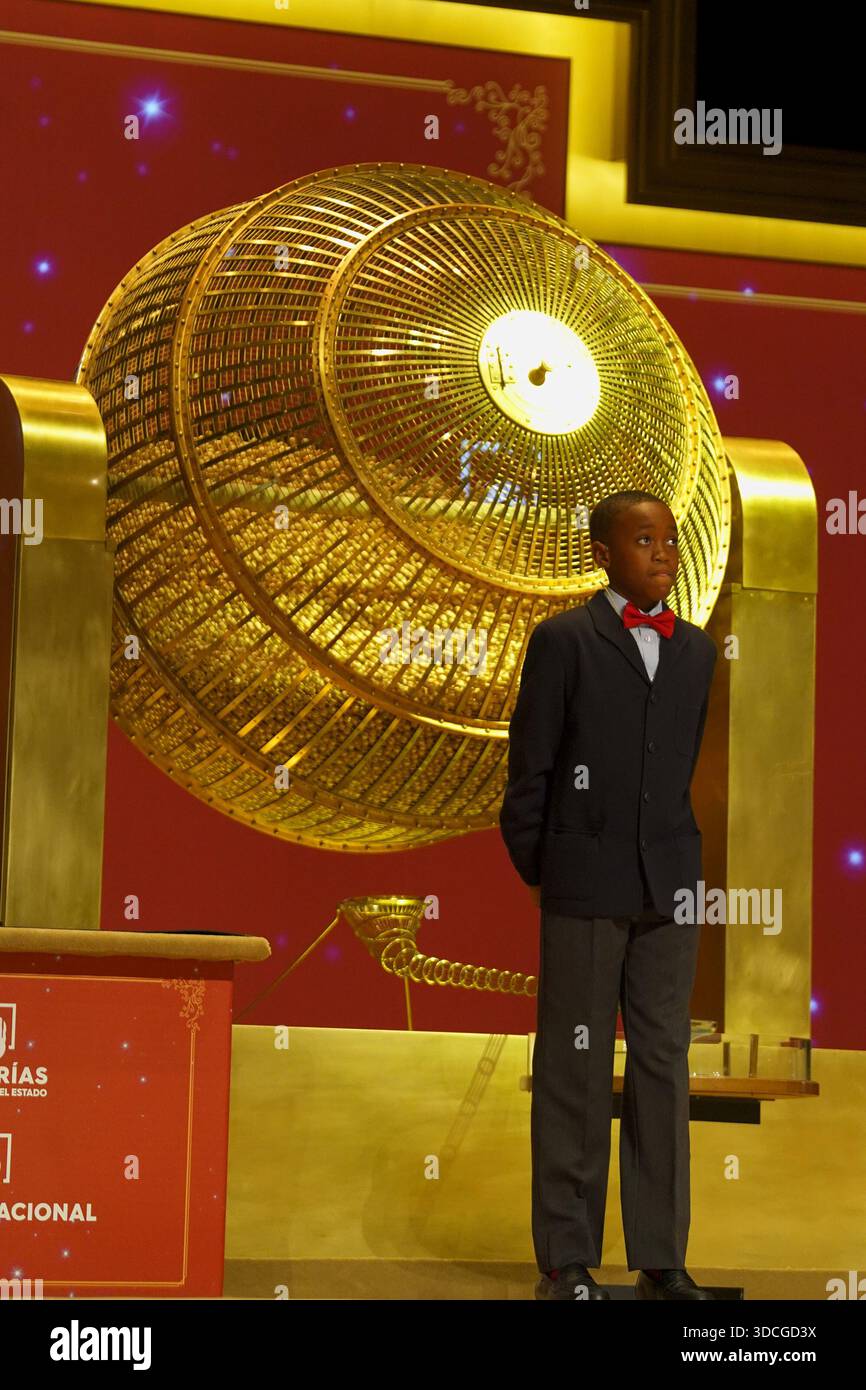 A boy from the San Ildefonso School, sing a Christmas Lottery prize ...