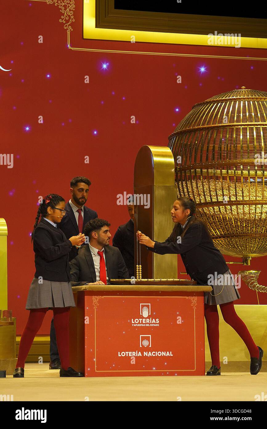 Two girls from the San Ildefonso School, sing a Christmas Lottery prize ...