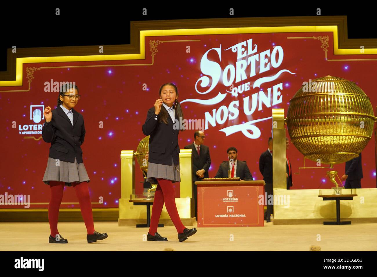 Two girls from the San Ildefonso School, sing the first prize during ...
