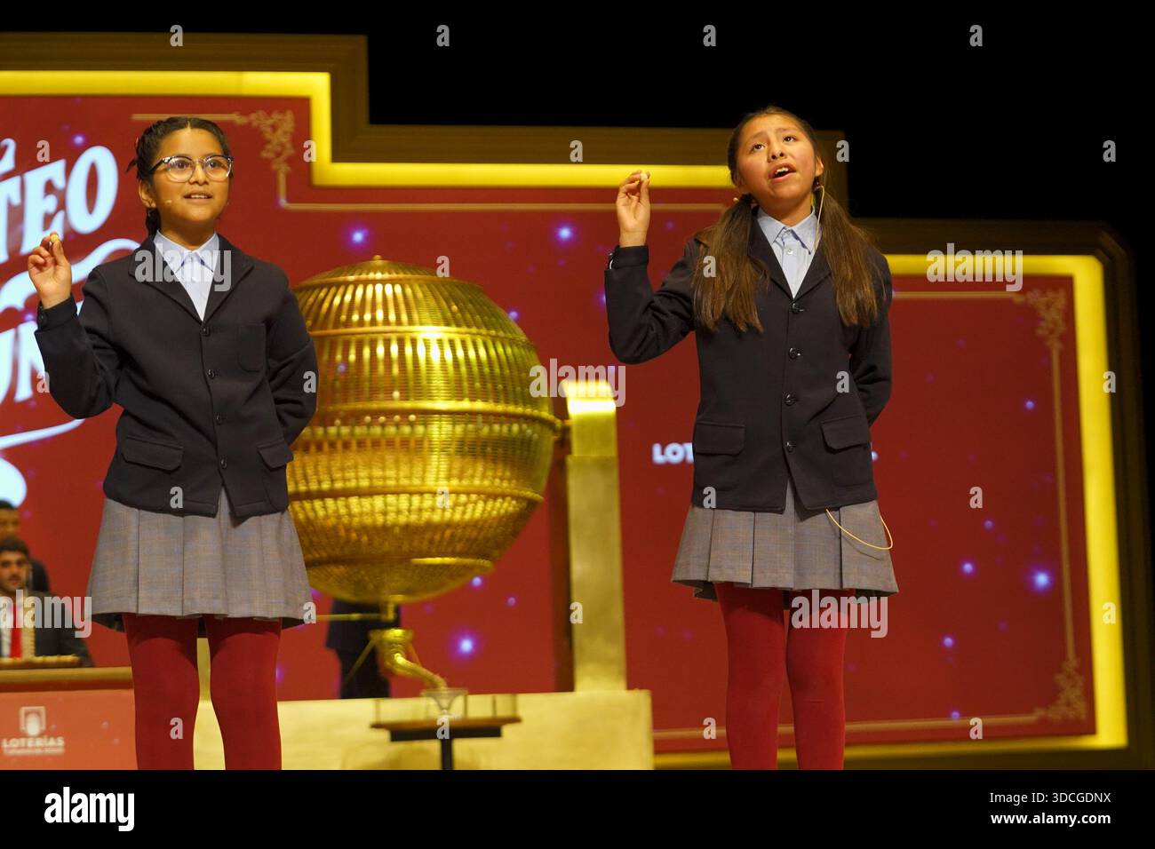 Two girls from the San Ildefonso School, sing the first prize during ...