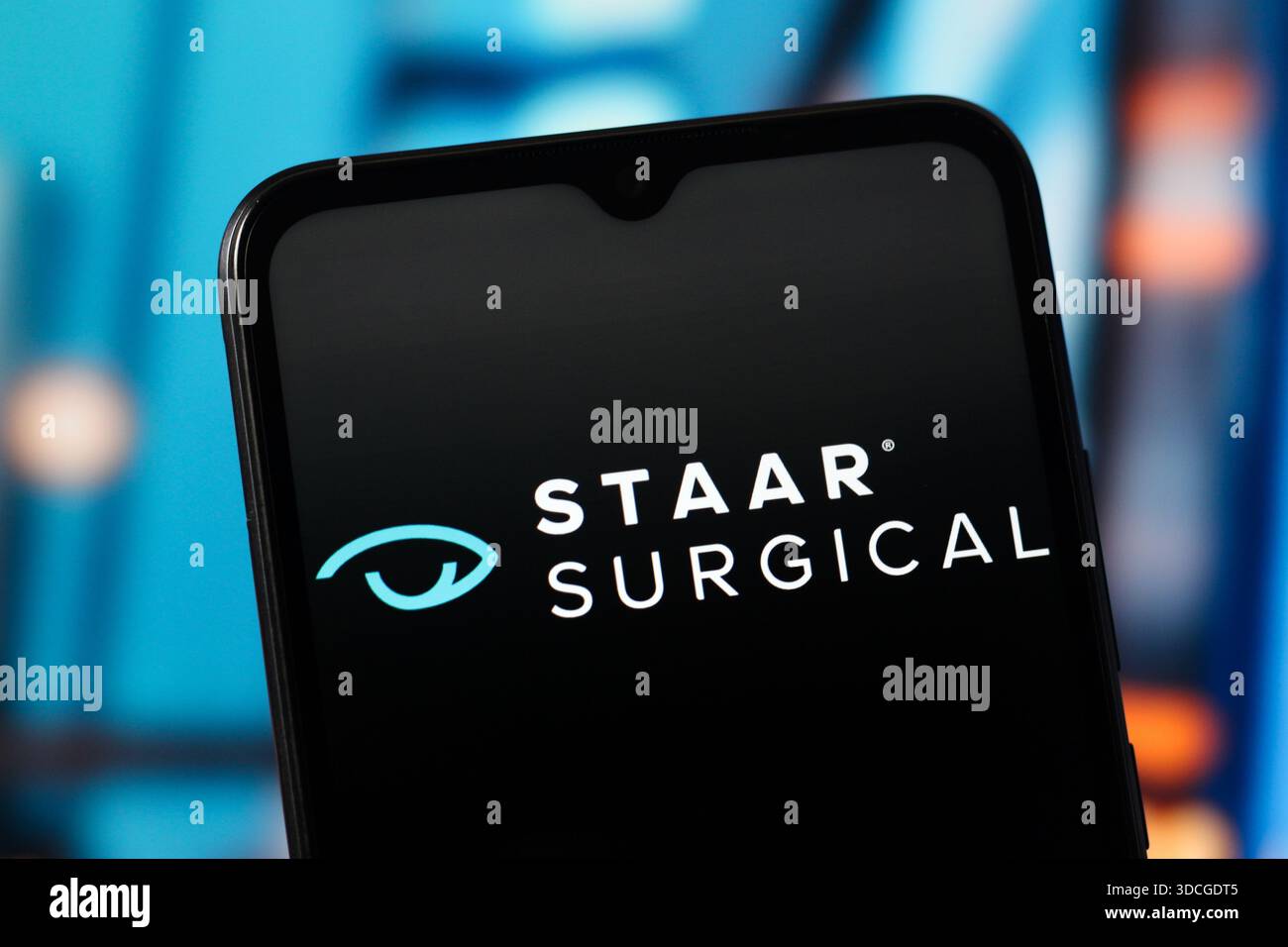 In this photo illustration, the Staar Surgical logo is seen displayed ...