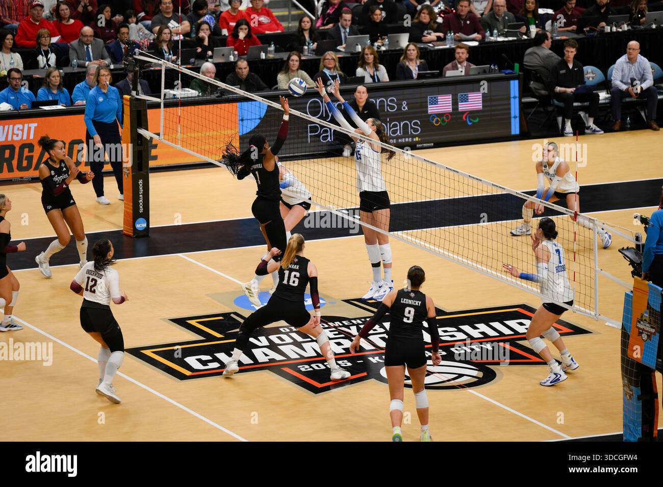 Kentucky middle blocker Lizzie Carr (15) tries to block a shot by Texas ...